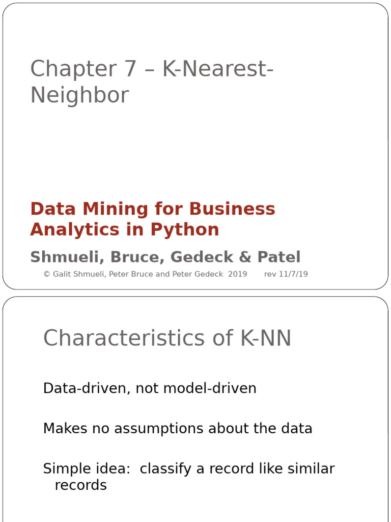 Chapter 7 - K-Nearest-Neighbor: Data Mining For Business Analytics in Python | PDF | Statistical ...