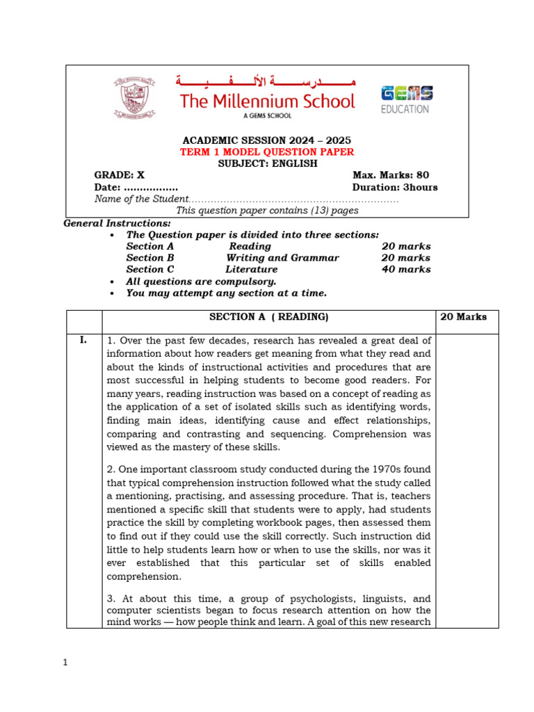 English Term 1-MODEL QP-Gr10 - MAY 24 | PDF | Reading Comprehension ... English Term 1-MODEL QP-Gr10 - MAY 24 | PDF | Reading Comprehension ...