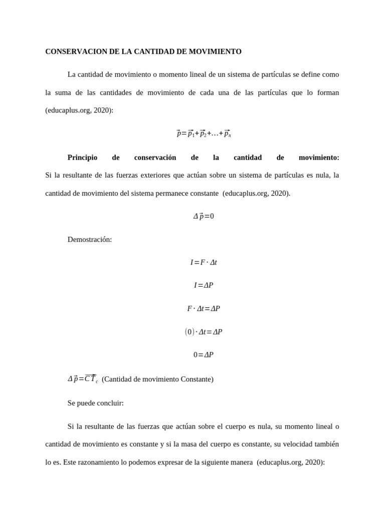 Conservacion de La Cantidad de Movimiento | PDF | Impulso | Fuerza