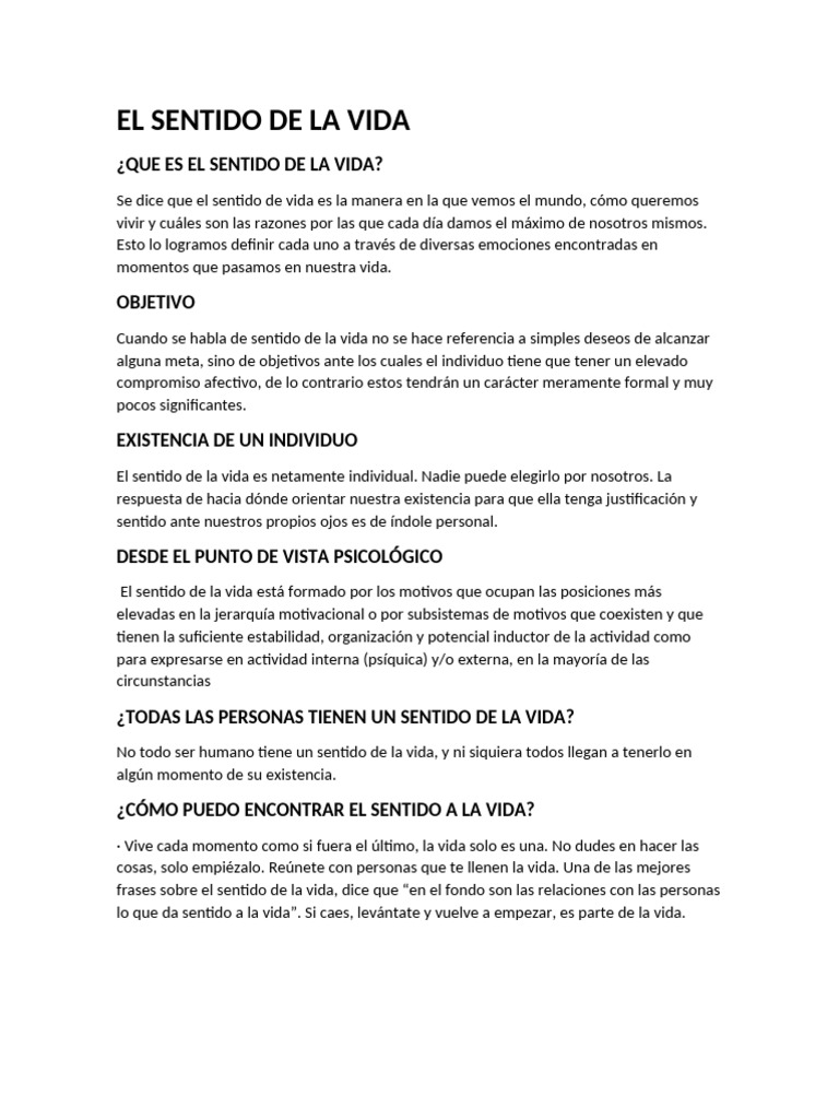 SENTIDO DE LA VIDA | PDF