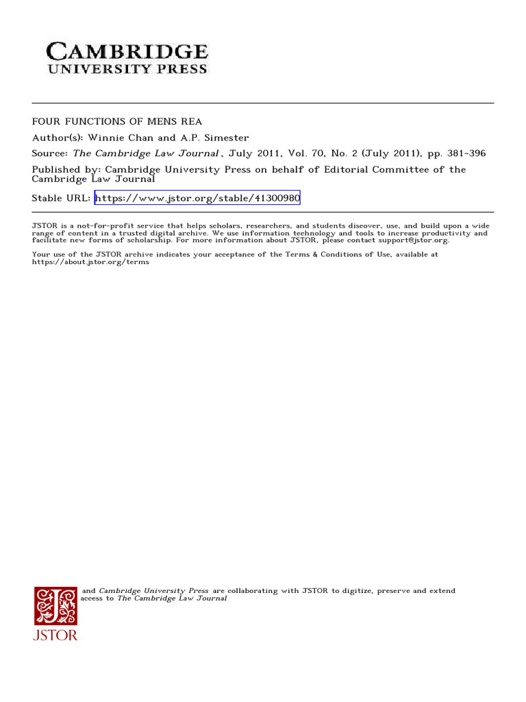 Functions of Mens Rea | PDF | Mens Rea | Crimes