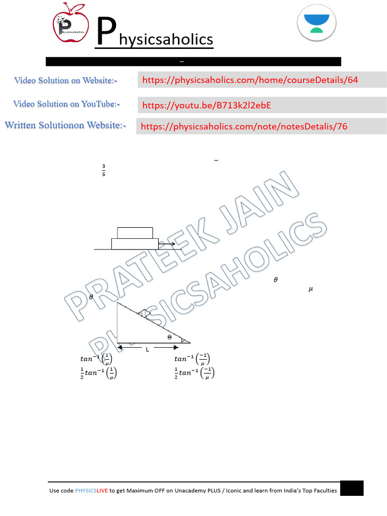 DPP-1 (JEE Main & Adv.) Friction - Kinetic Friction & Static Friction | PDF | Friction | Motion ...