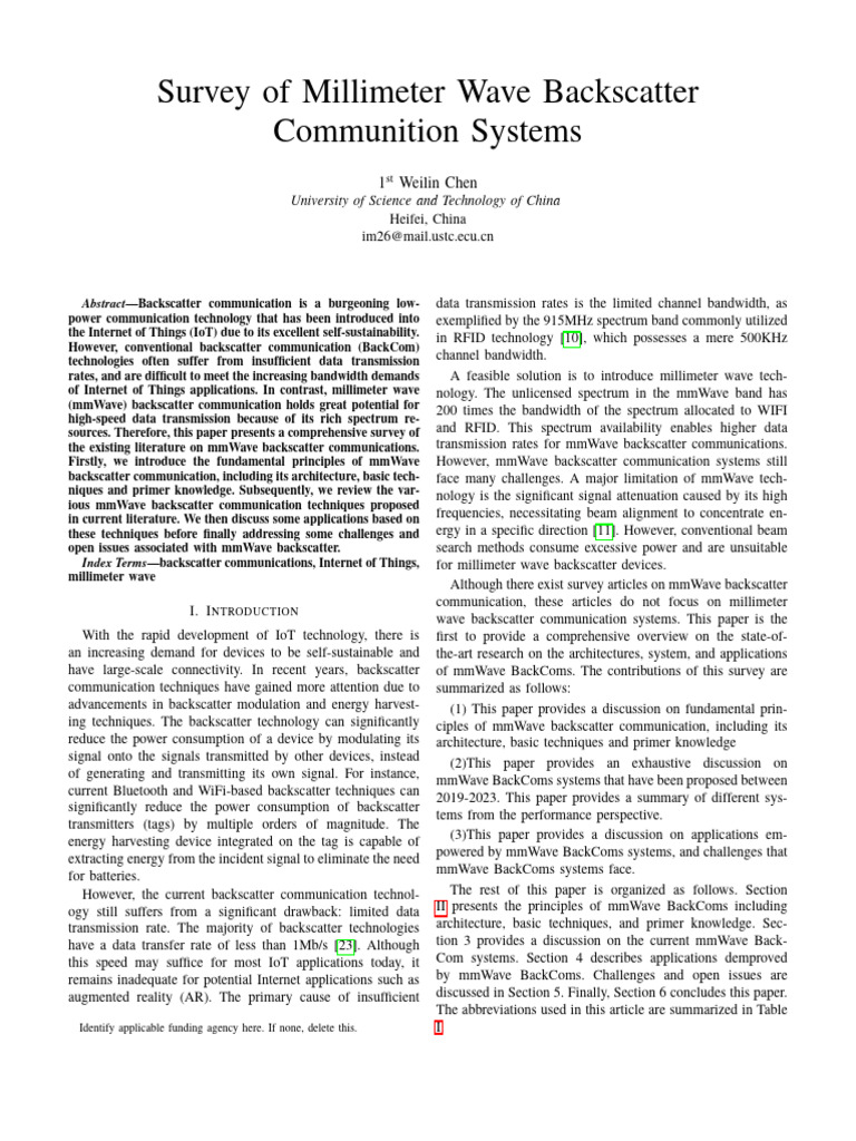 Arxiv'23 - Survey of Millimeter Wave Backscatter Communition Systems ...