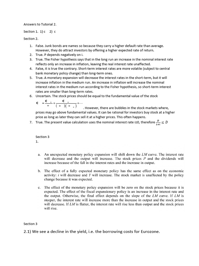 Tutorial 2 Answers on Interest Rates | PDF
