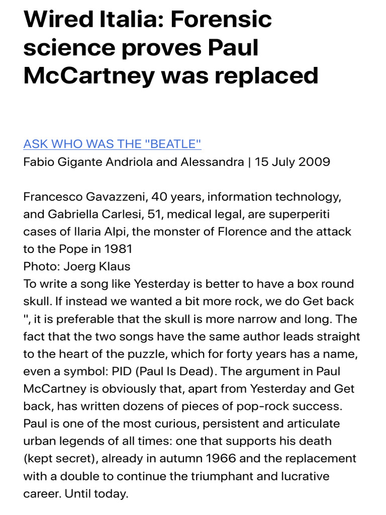 Plastic Macca Paul Is Dead: Wired Italia: Forensic Science Proves Paul ...