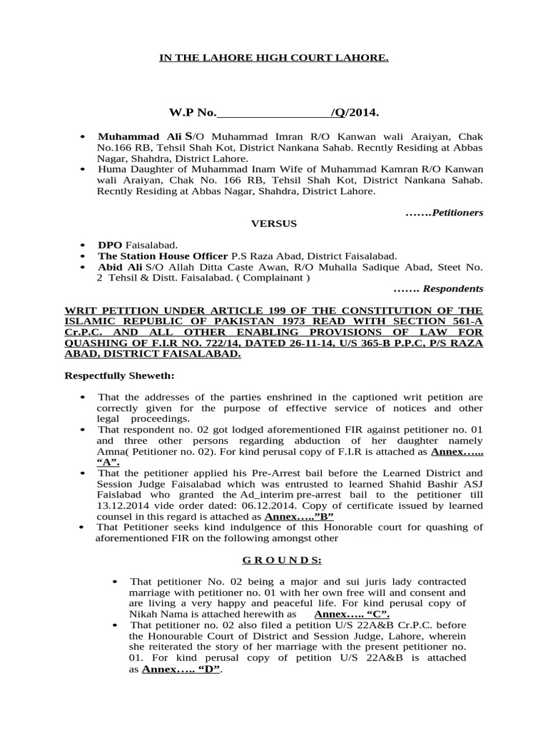 Criminal Writs Quashing of FIR | PDF | Affidavit | Public Law