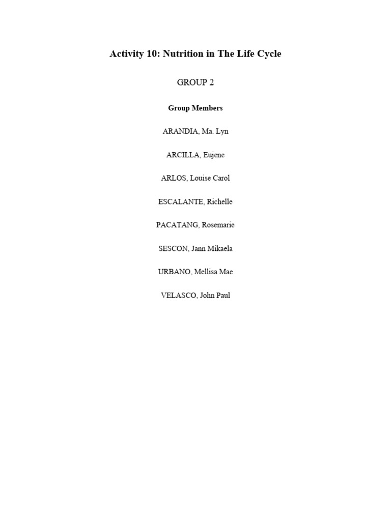 Group 2 Activity 10 Nutrition in The Life Cycle | PDF | Nutrition ...