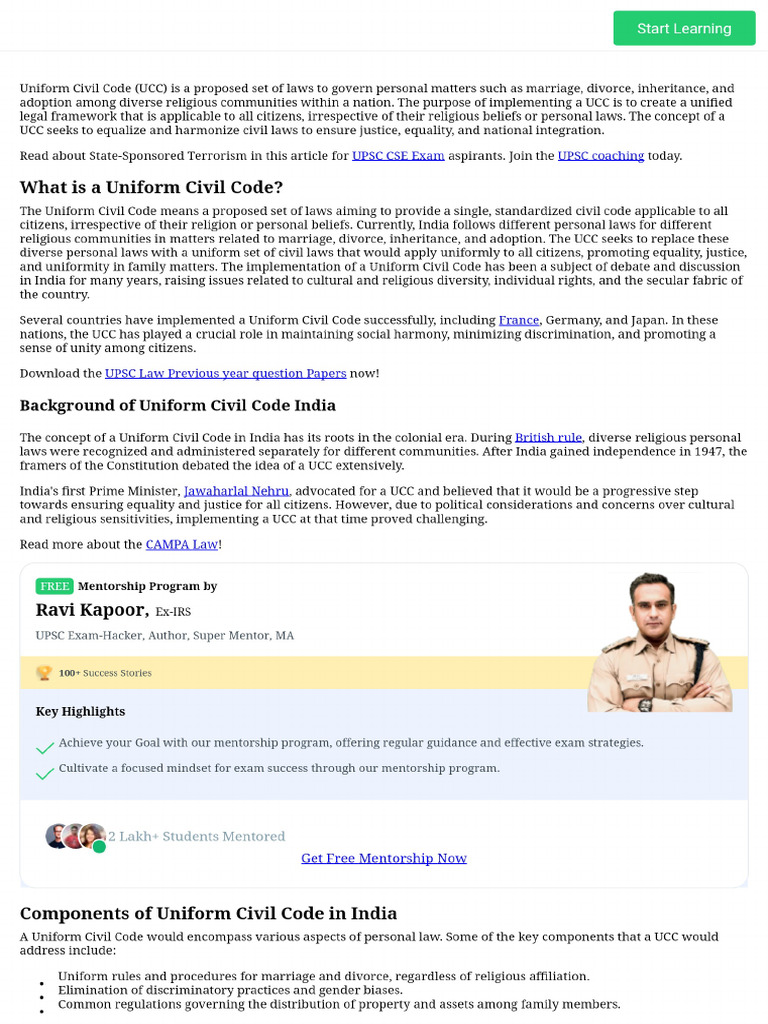 Uniform Civil Code UPSC Notes - Advantages and Criticisms | PDF