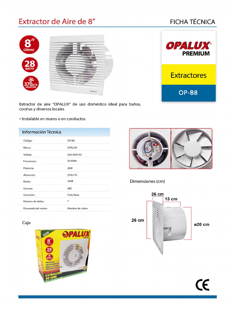 FT Tecnica Extractor de Aire Opalux Opb8 8pulg | PDF