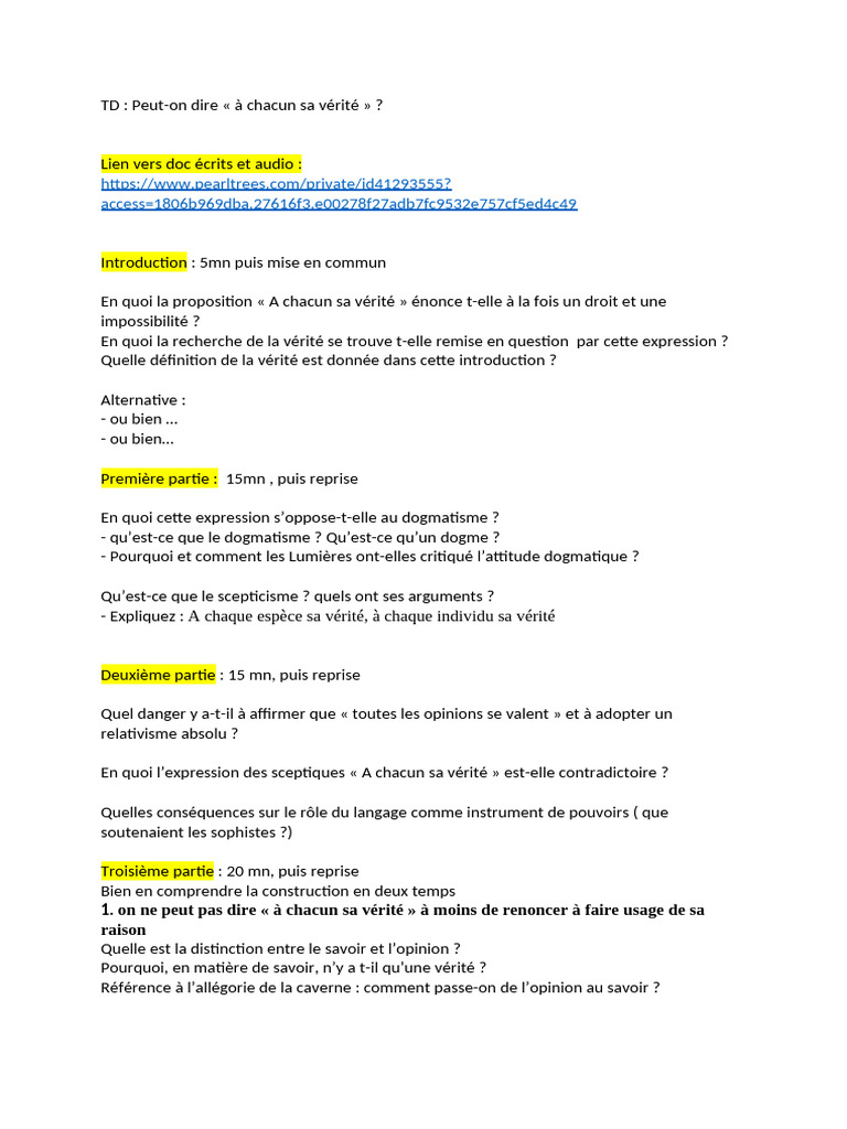 À chacun sa vérité : enjeux et limites | PDF | Vérité | Science