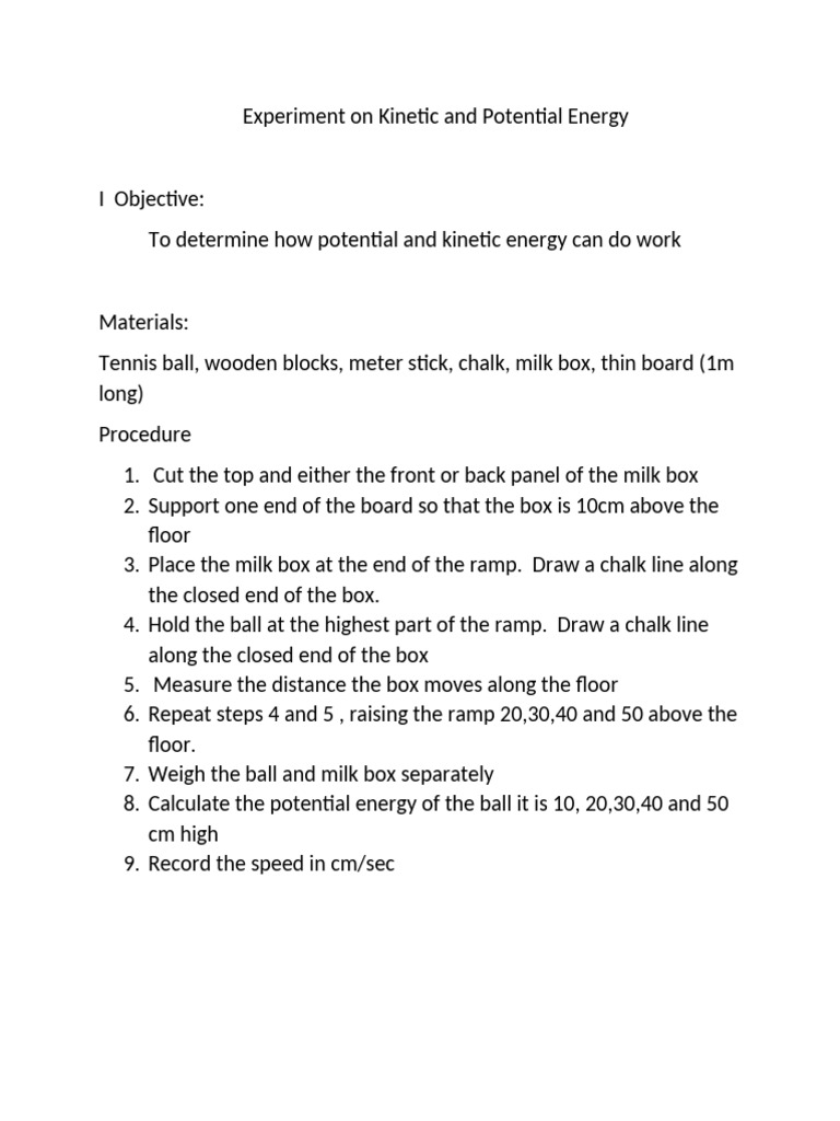 Kinetic vs Potential Energy Experiment | PDF | Teaching Methods & Materials