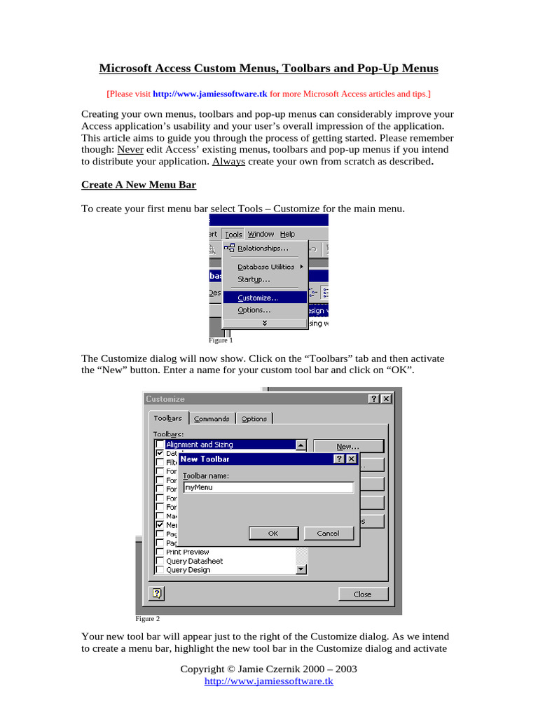 Microsoft Access Menu and Tool Bars | PDF | Menu (Computing) | Software