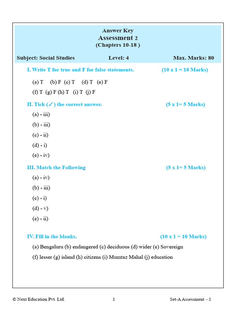 Class 4 Social Studies Answer Key | PDF | Physical Sciences