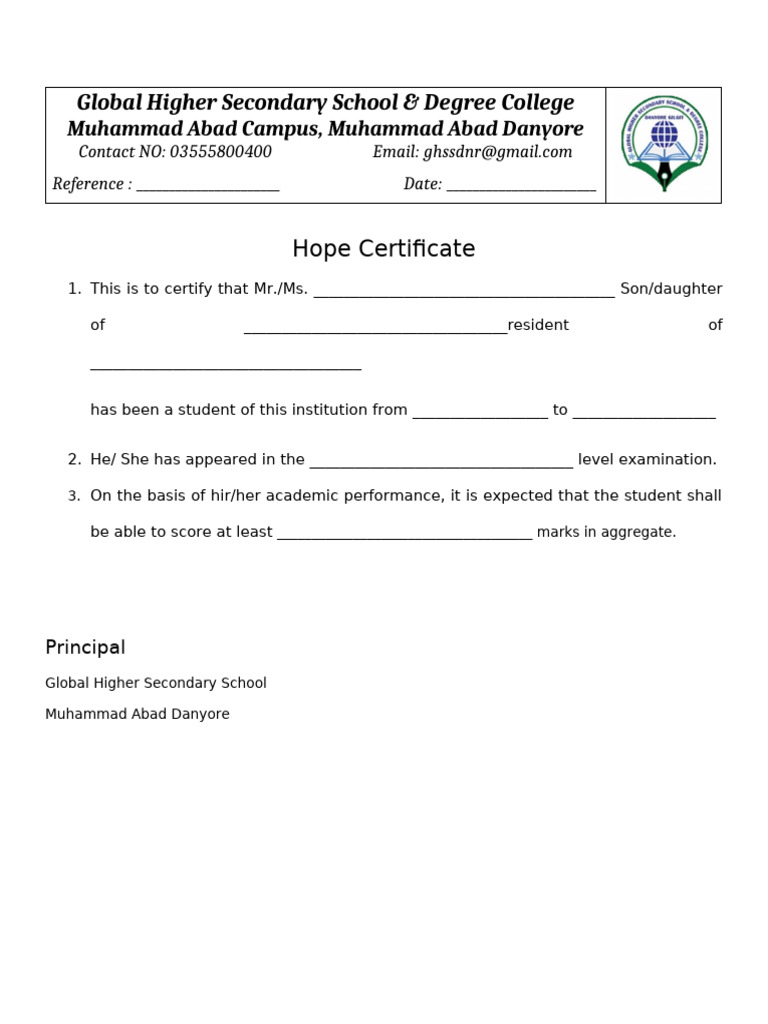 Hope Certificate for Students | PDF