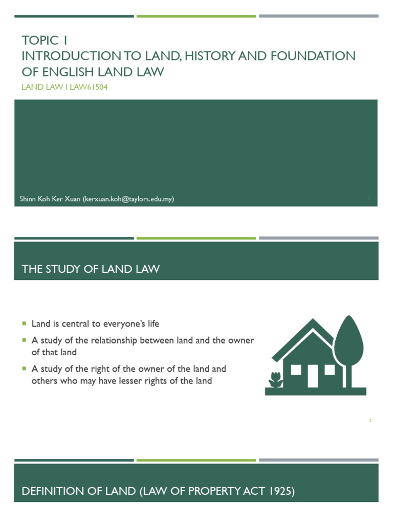 Topic 1 - Intro To Land | PDF | Equity (Law) | Civil Law (Common Law)