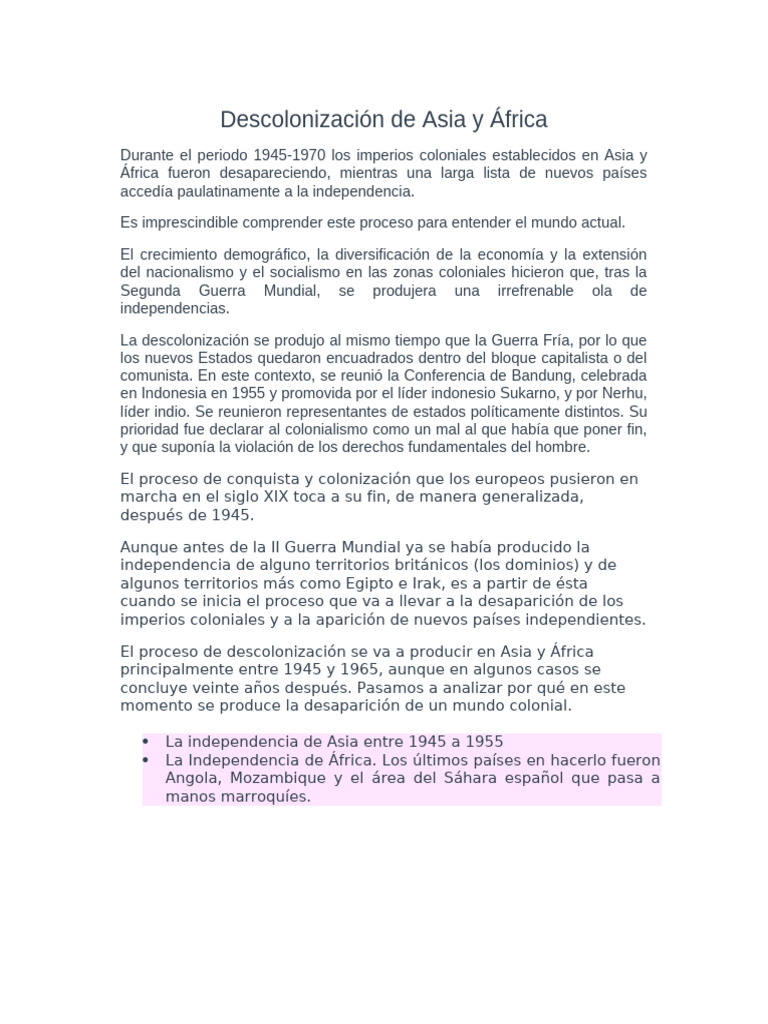 Descolonización de Asia y África | PDF | Colonialismo | Descolonización