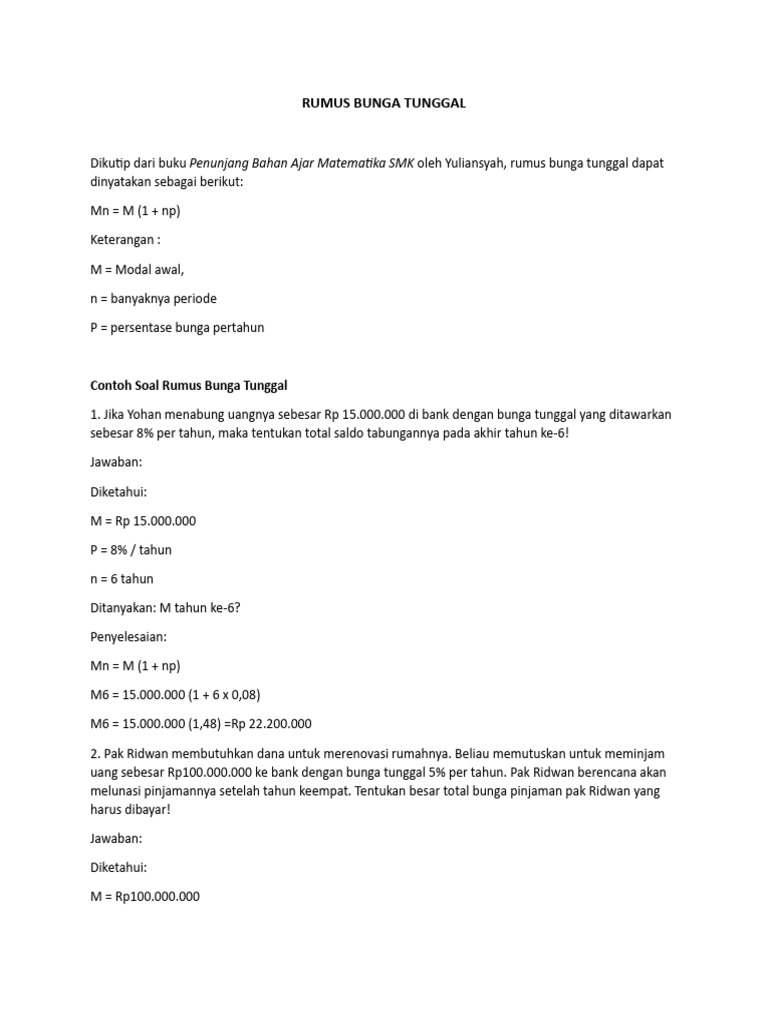 Rumus dan Contoh Bunga Tunggal | PDF