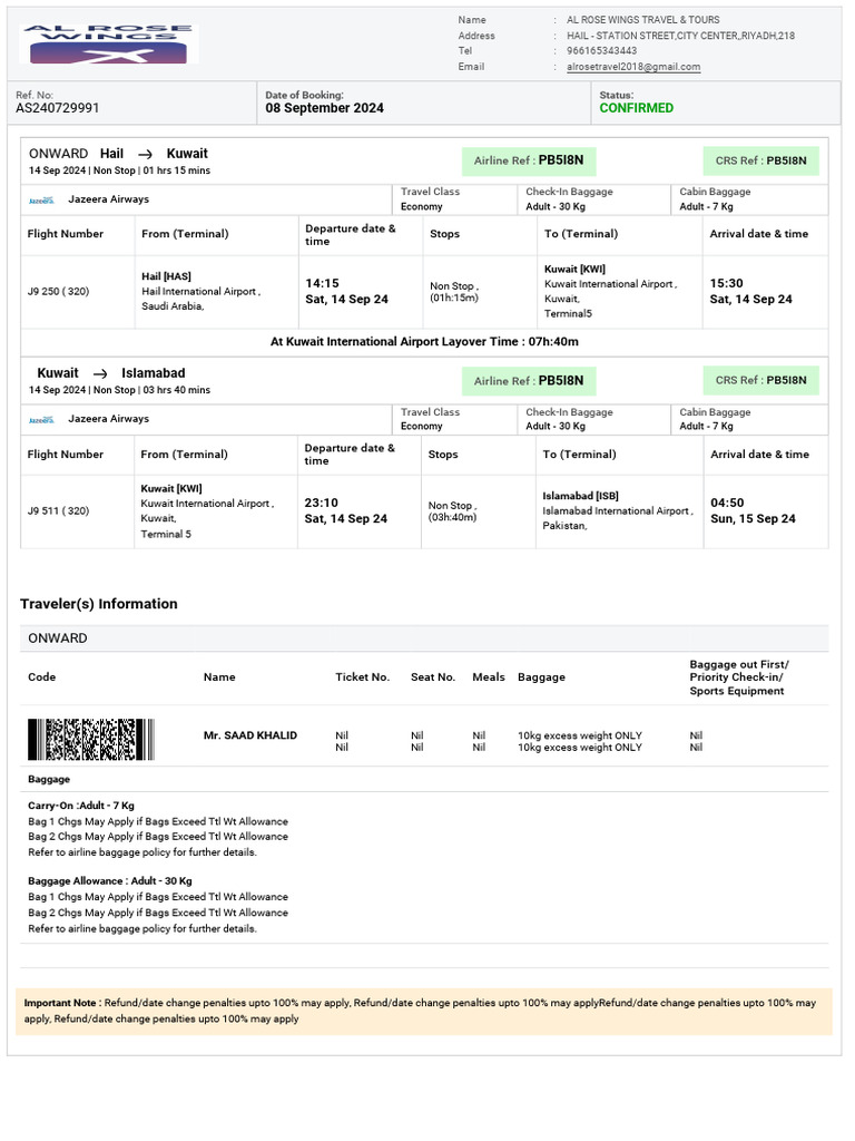 TKT 240729991 | PDF | Transport | Airlines