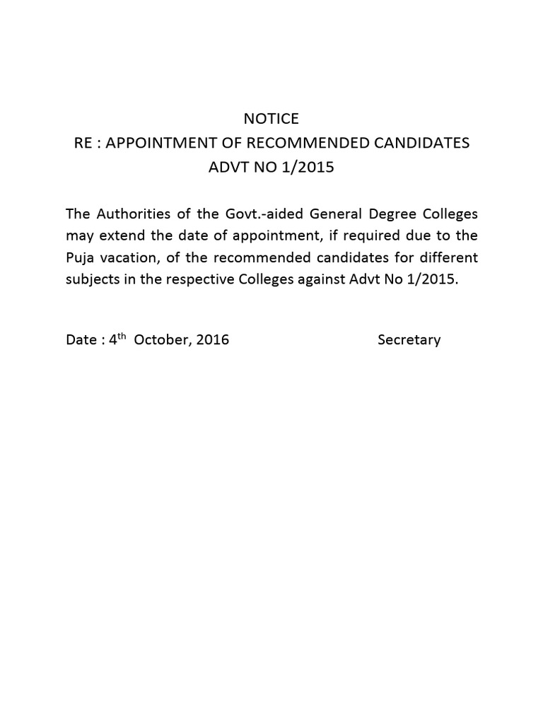 Notice Re Joining of Recommended Candidates Advt No 1-2015 | PDF Notice Re Joining of Recommended Candidates Advt No 1-2015 | PDF