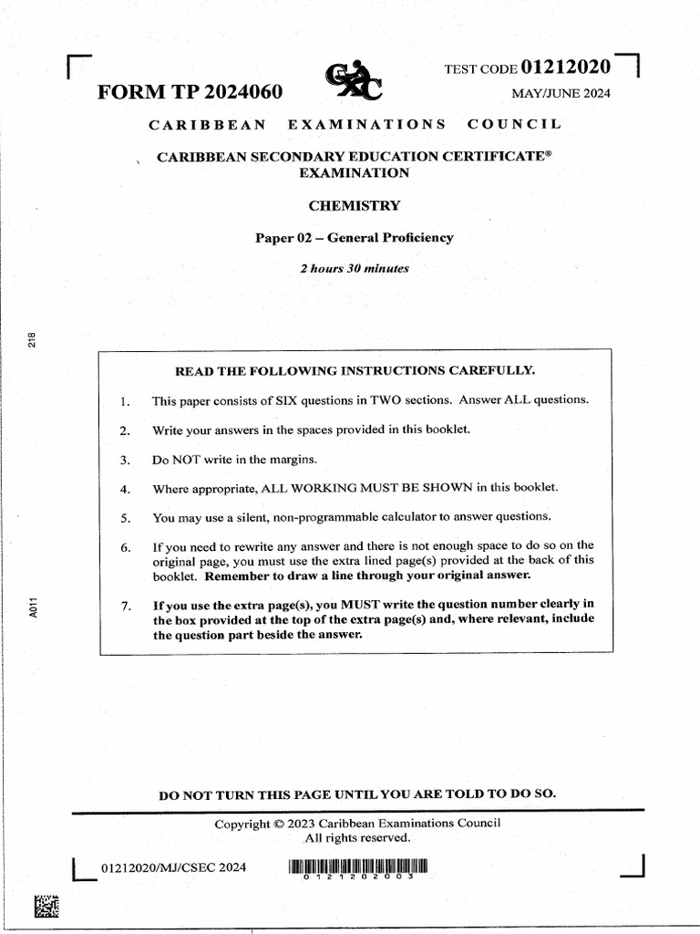 CSEC Chemistry June 2024 P2 | PDF