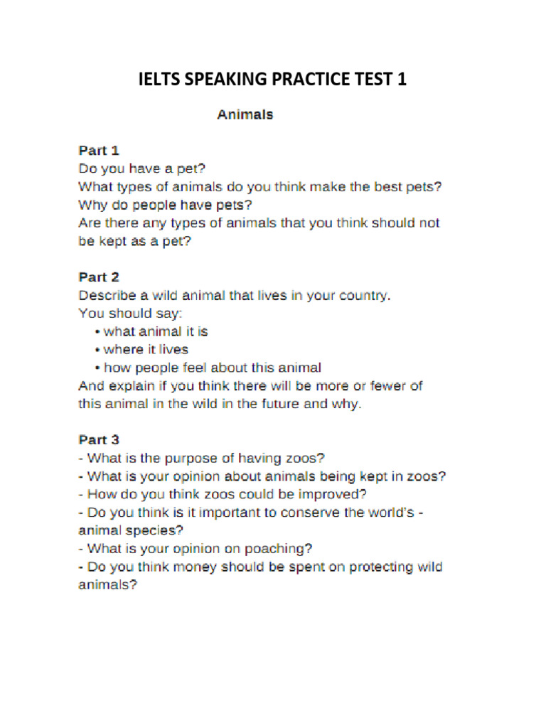 Ielts Speaking Practice Test 1 | PDF