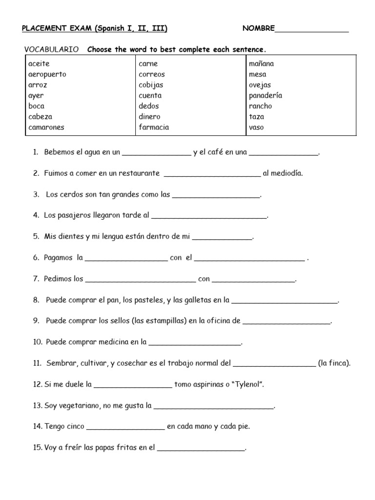 Examen de Ubicación: Español I, II, III | PDF
