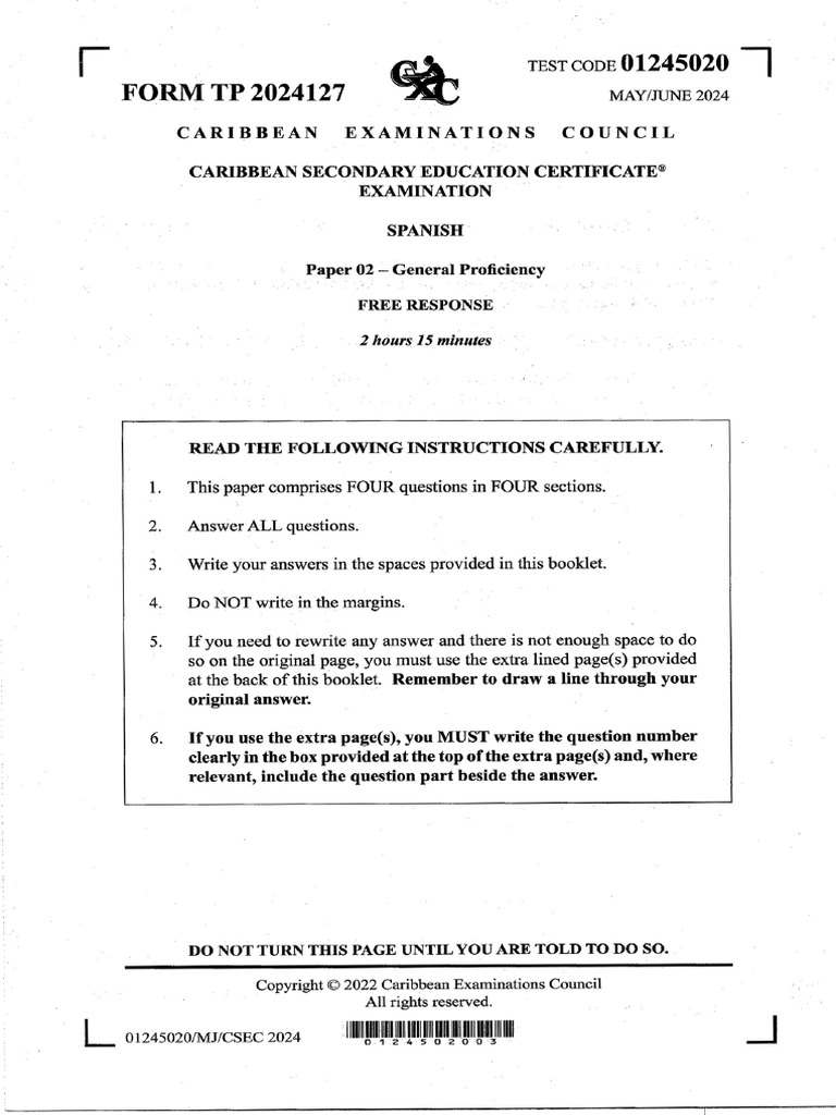 CSEC Spanish June 2024 P2 | PDF