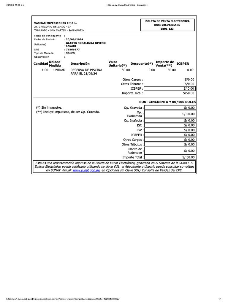 Boleta de Venta Electronica - Impresion - R | PDF