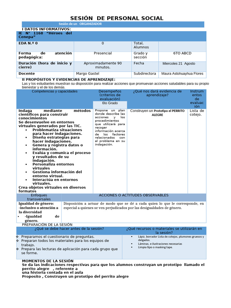 sesion DE ORGANIZADOR | PDF | Aprendizaje | Modificación de comportamiento