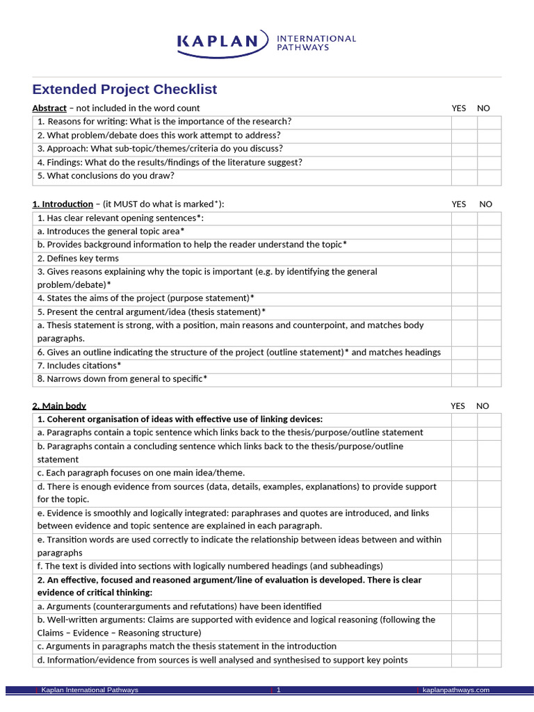 Extended Project Checklist | PDF | Argument | Citation