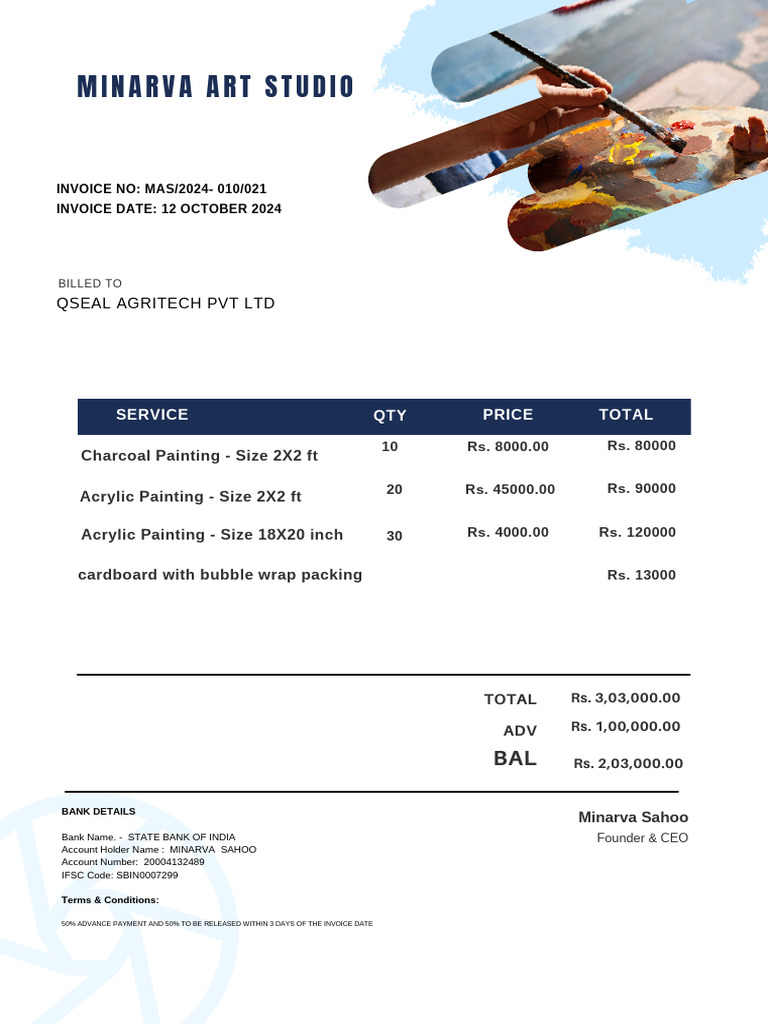 Invoice for Minarva Art Studio Sales | PDF