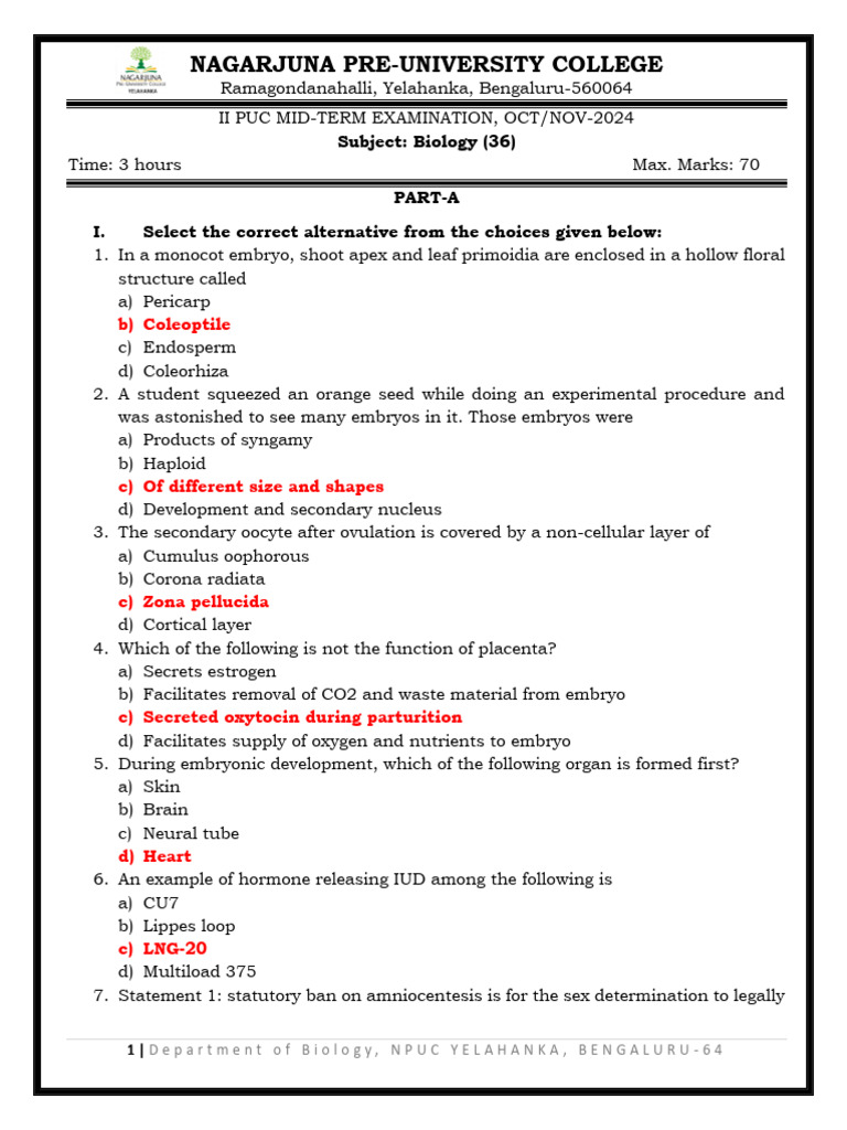 Biology Answer Keys | PDF | Genetic Code | Fertilisation