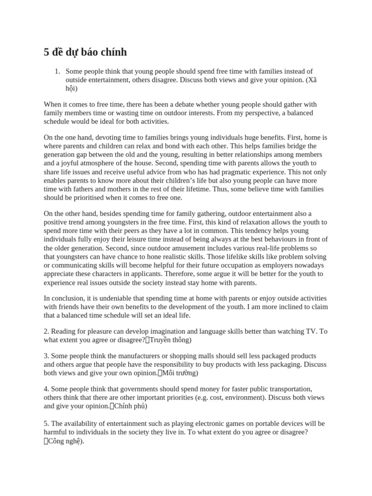 5 đề dự báo chính wri task 2 | PDF | Social Psychology