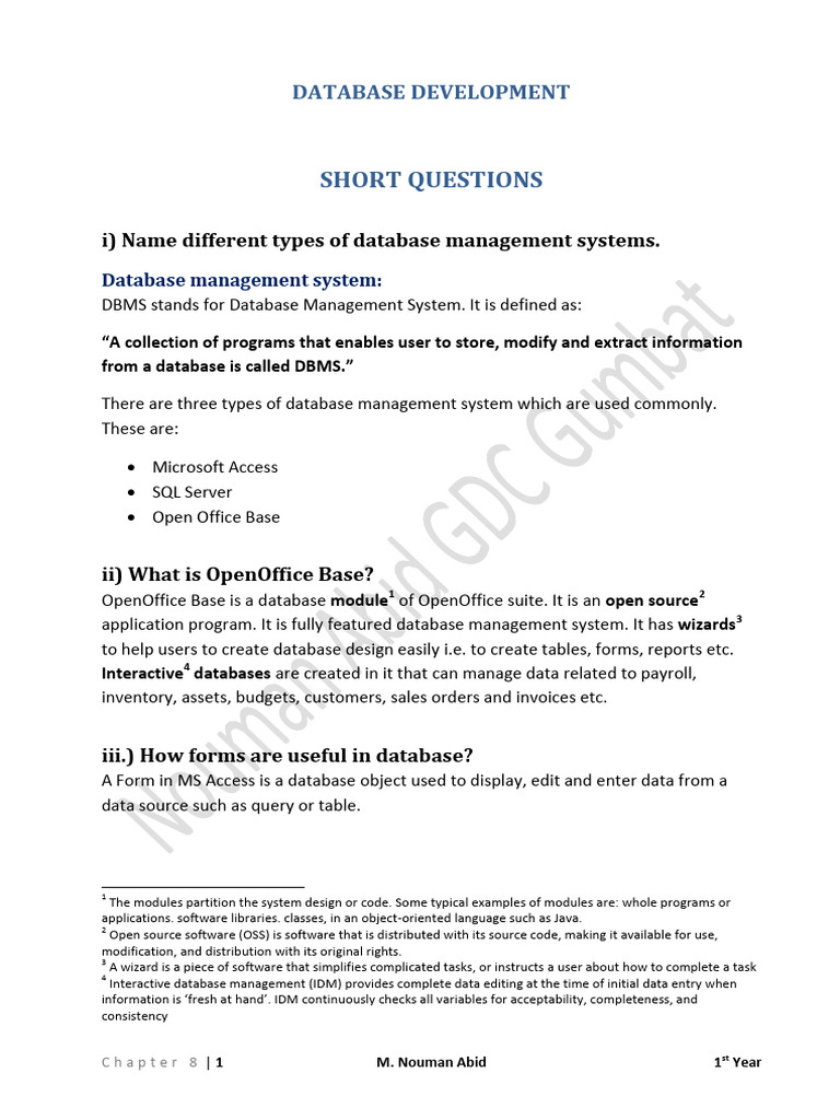 CH 8 1st Year (Nouman) Database Development | PDF | Databases | Microsoft Access