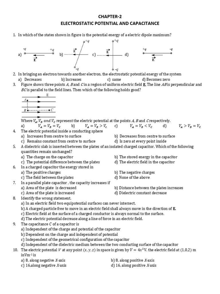 Electrostatic Potential and Capacitance (Boards Assignment) | PDF ...
