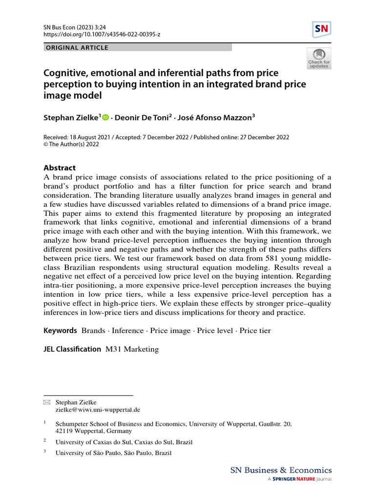 Cognitive, Emotional and Inferential Paths From Price Perception To Buying Intention in An ...