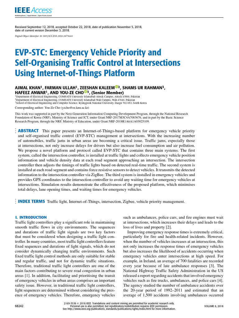 Evp Stc Emergency Vehicle Priority And Self Organising Traffic Control At Intersections Using