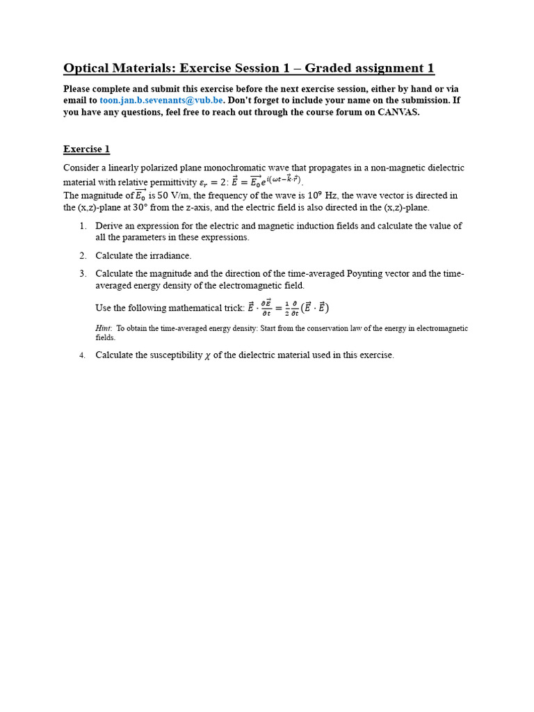 Optical Materials Exercise 1 Assignment | PDF