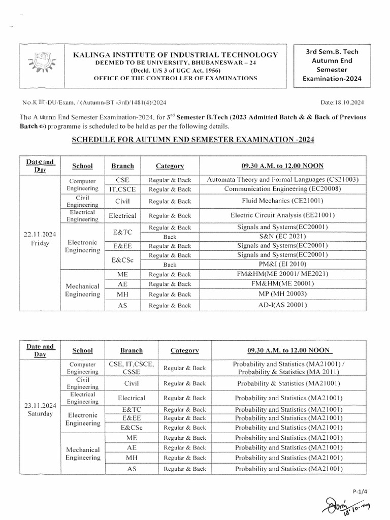 Exam Schedule B.Tech 3rd Semester. | PDF