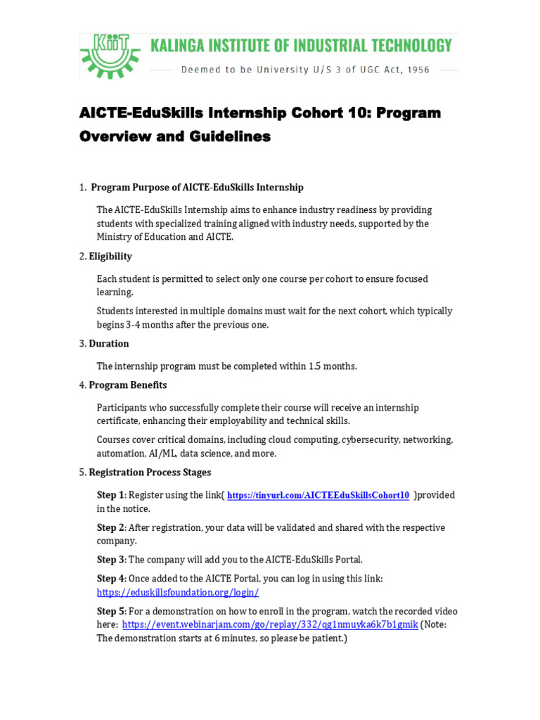 AICTE EduSkills Internship Cohort 10 Guidelines | PDF | Career & Growth ...