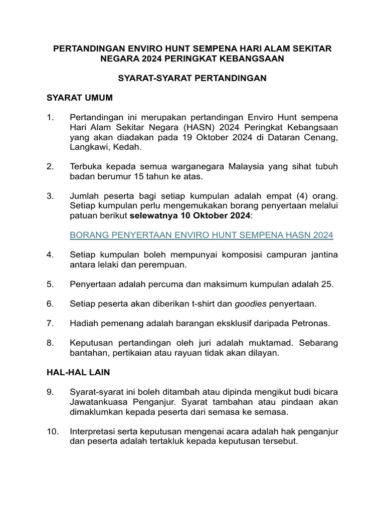 Syarat Pertandingan Enviro Hunt | PDF