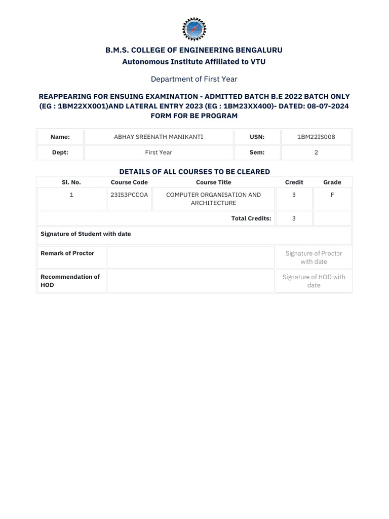 Proctor Application Form. 1BM22IS008 | PDF | Technology & Engineering
