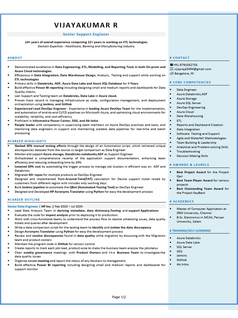 Vijayakumar Support Engineer | PDF | Microsoft Azure | Microsoft Sql Server