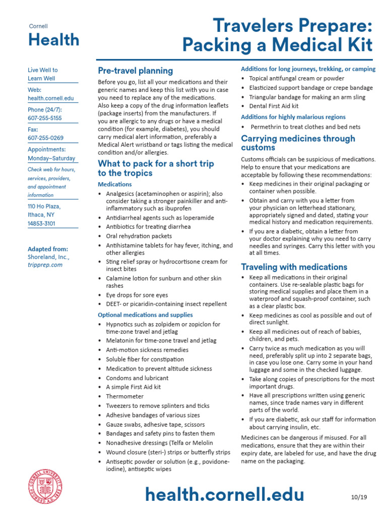 Travelers Prepare Medical Kit | PDF | Analgesic | Medical Specialties