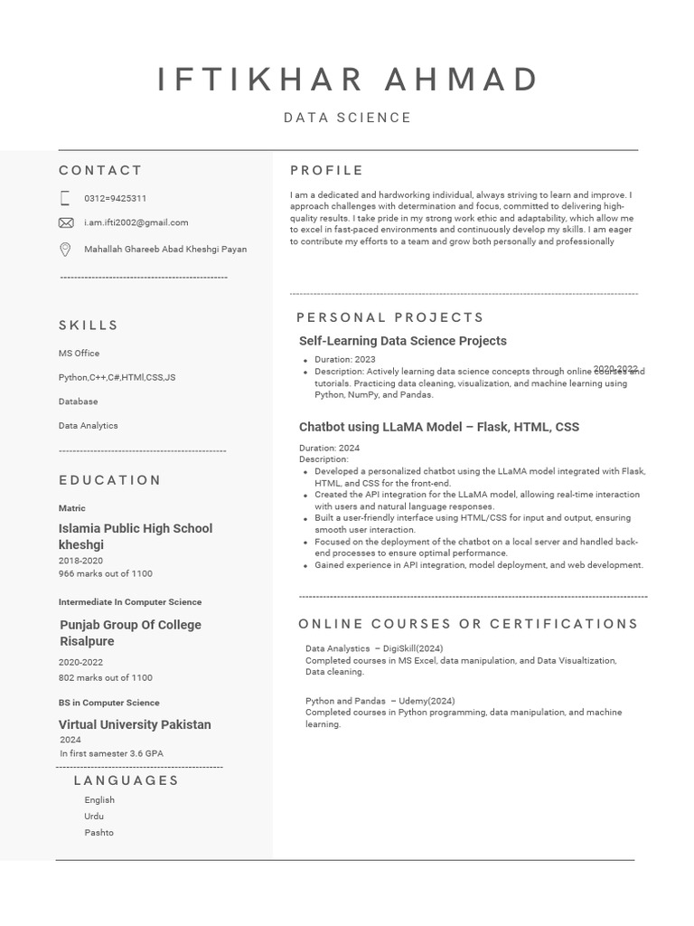 Minimalist White and Grey Professional Resume | PDF | Python (Programming Language) | Web ...