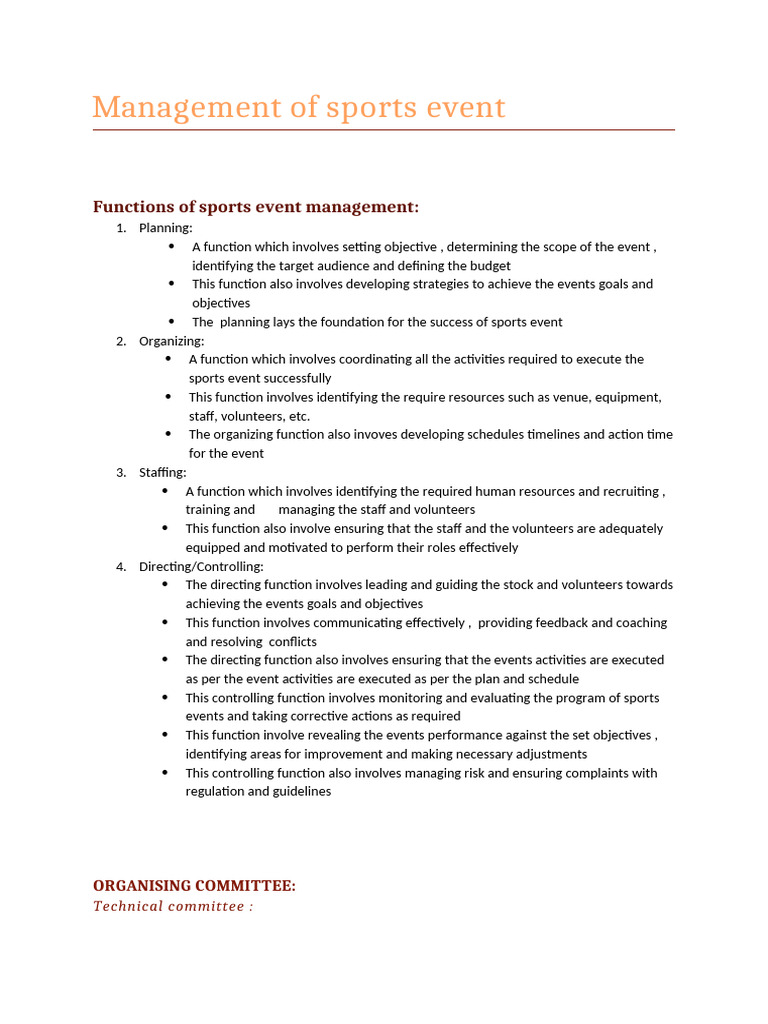 Sports Event Management Guide | PDF | Goal | Business
