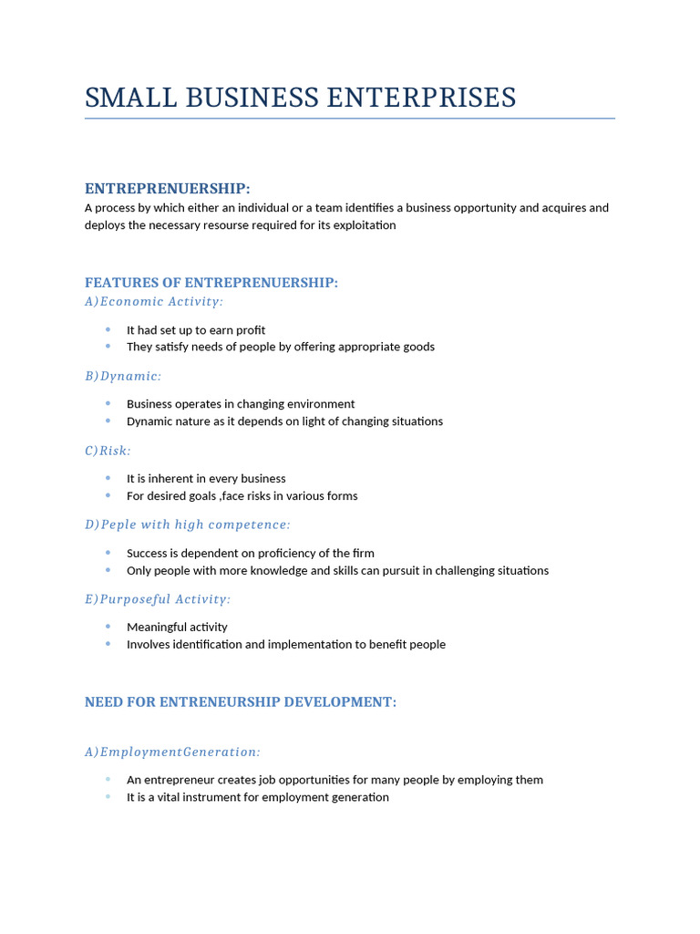 Small Business Entrepreneurship Overview | PDF