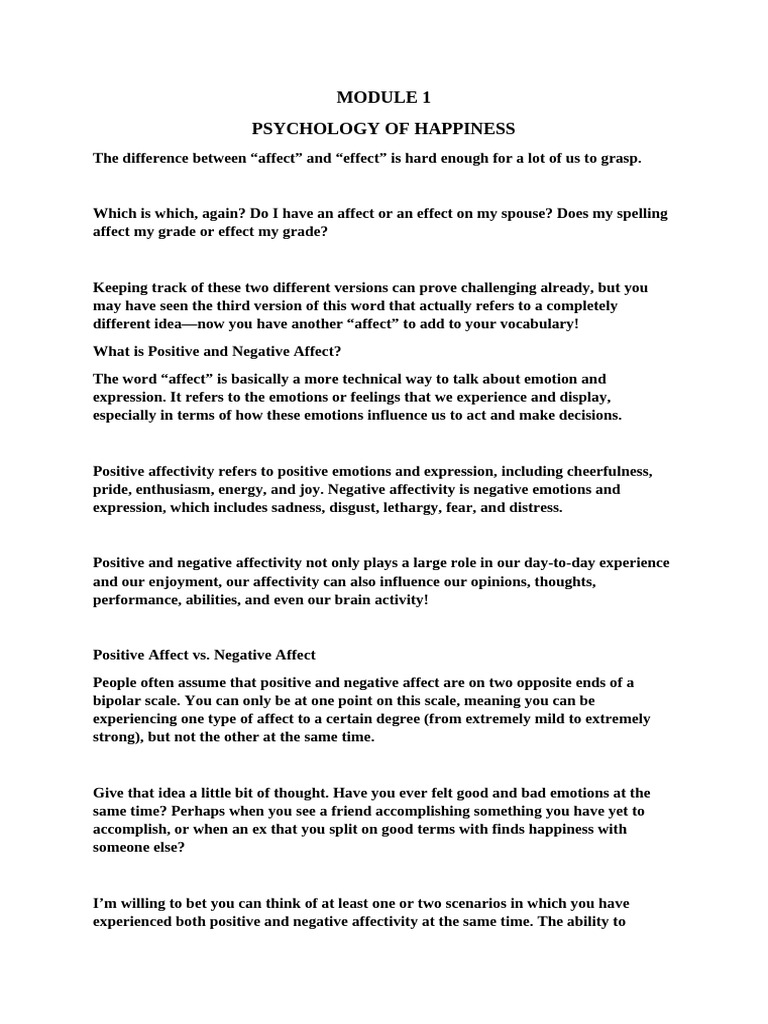 Understanding Positive and Negative Affect | PDF | Affect (Psychology ...