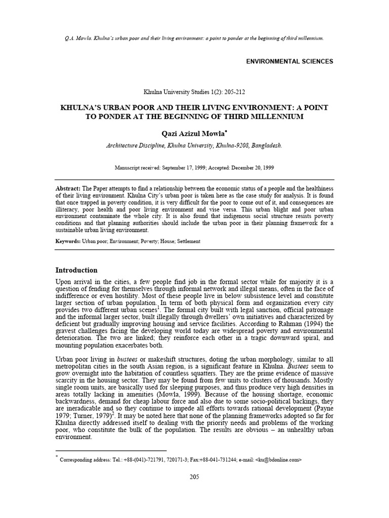 V1N2 1999 Fulltext 12 Mowla 205-212 | PDF | Slum | Poverty