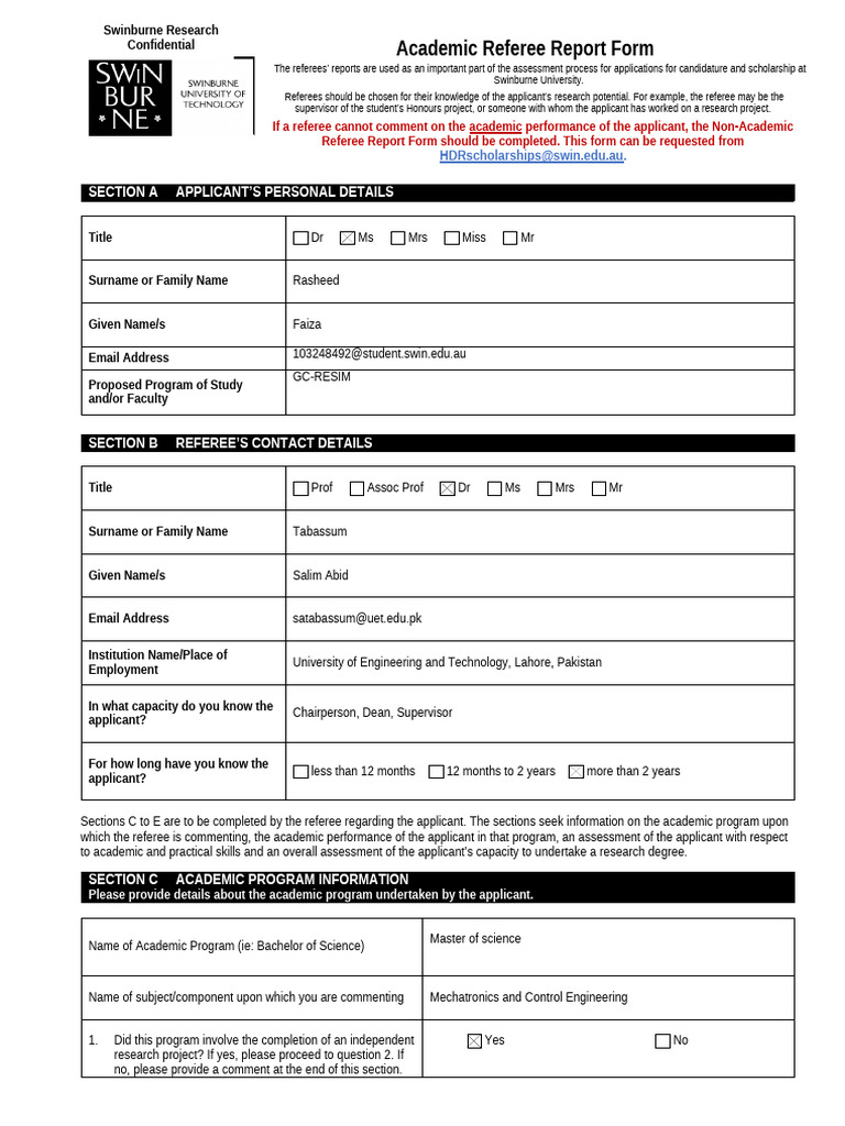 Academic Referee Report Guide | PDF | Academic Degree